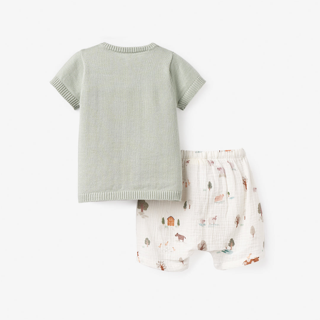 On the Farm Knit Henley + Organic Muslin Short Set – Elegant Baby