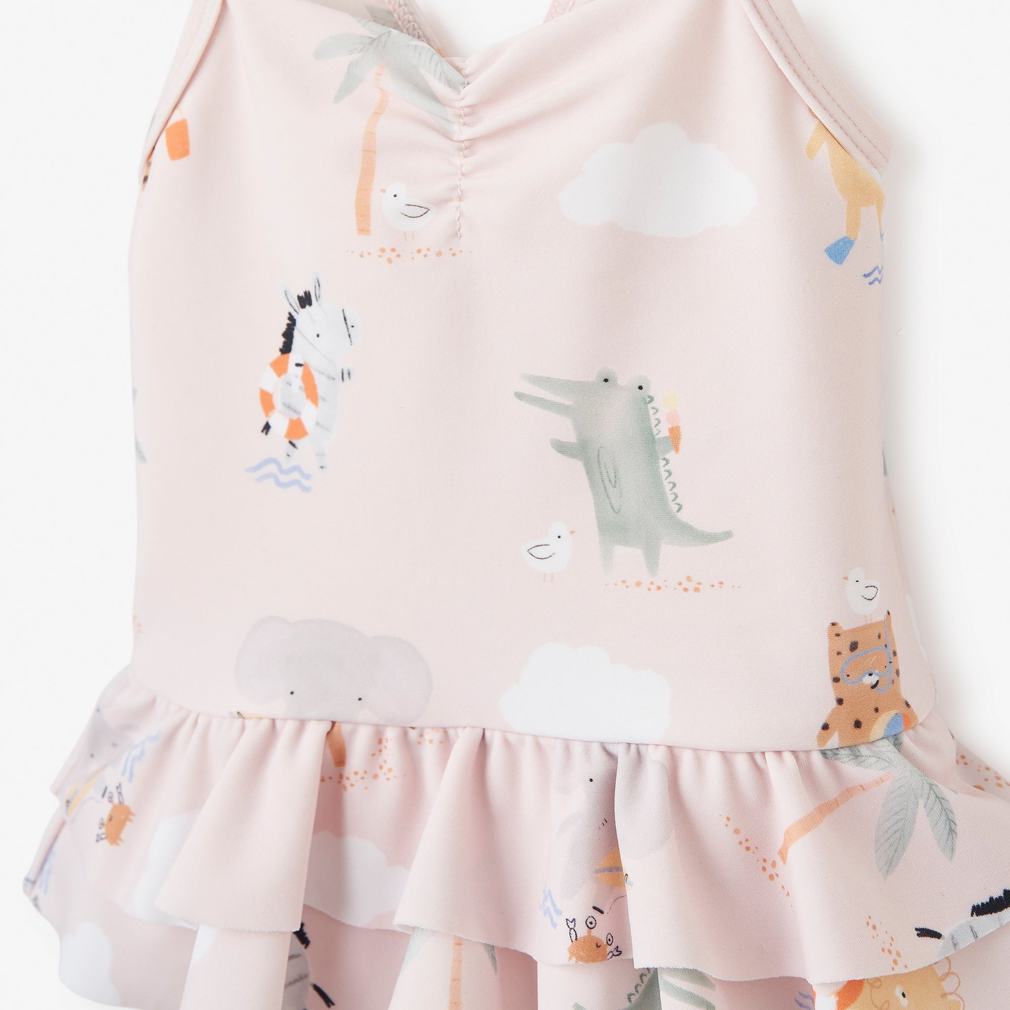 Pale Pink Seaside Safari Baby Ruffle Swimsuit – Elegant Baby