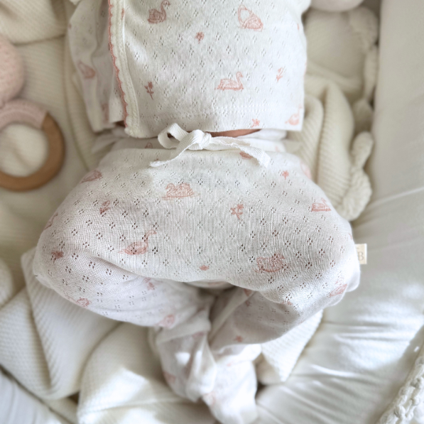 Pink Swan Print Organic Cotton Pointelle Layette 3 Pc Gift Set ...