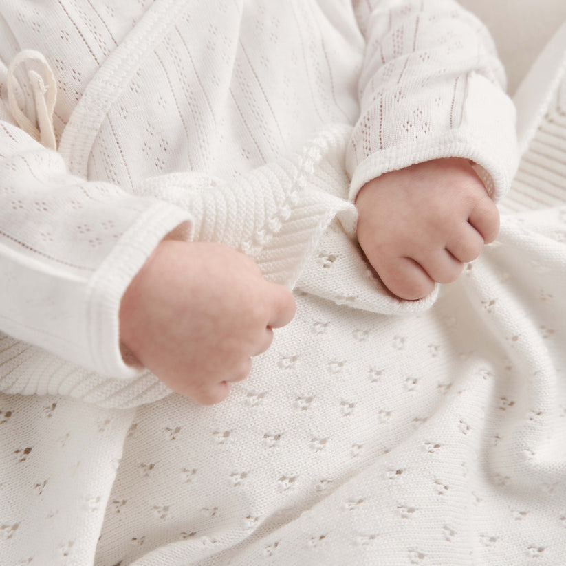 White Organic Cotton Pointelle Layette 3 Pc Gift Set – Elegant Baby