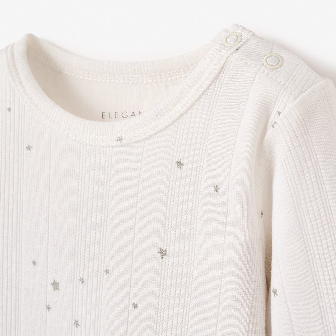 White Celestial Printed Organic Cotton Ribbed Baby Jumpsuit – Elegant Baby